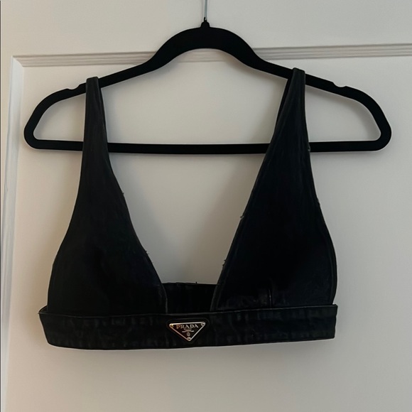 Prada | Tops | Prada Blackgrey Denim Triangle Bralette | Poshmark